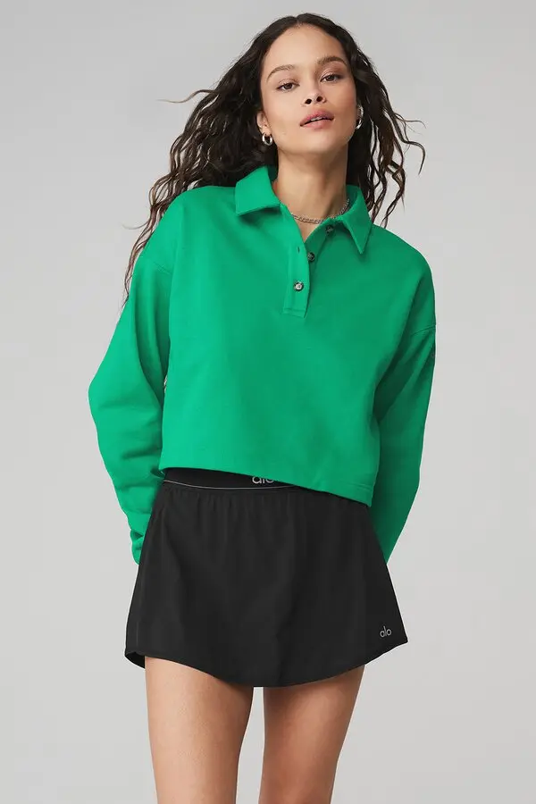 Alo Yoga Polo Henley Pullover Top In Green Emerald - 41% Off